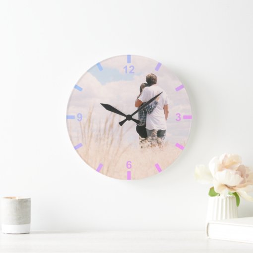 Love Couples Photo Template With Digits Numbers Large Clock | Zazzle