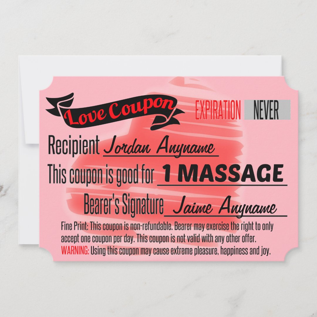 Love Coupon for MASSAGE Invitation | Zazzle