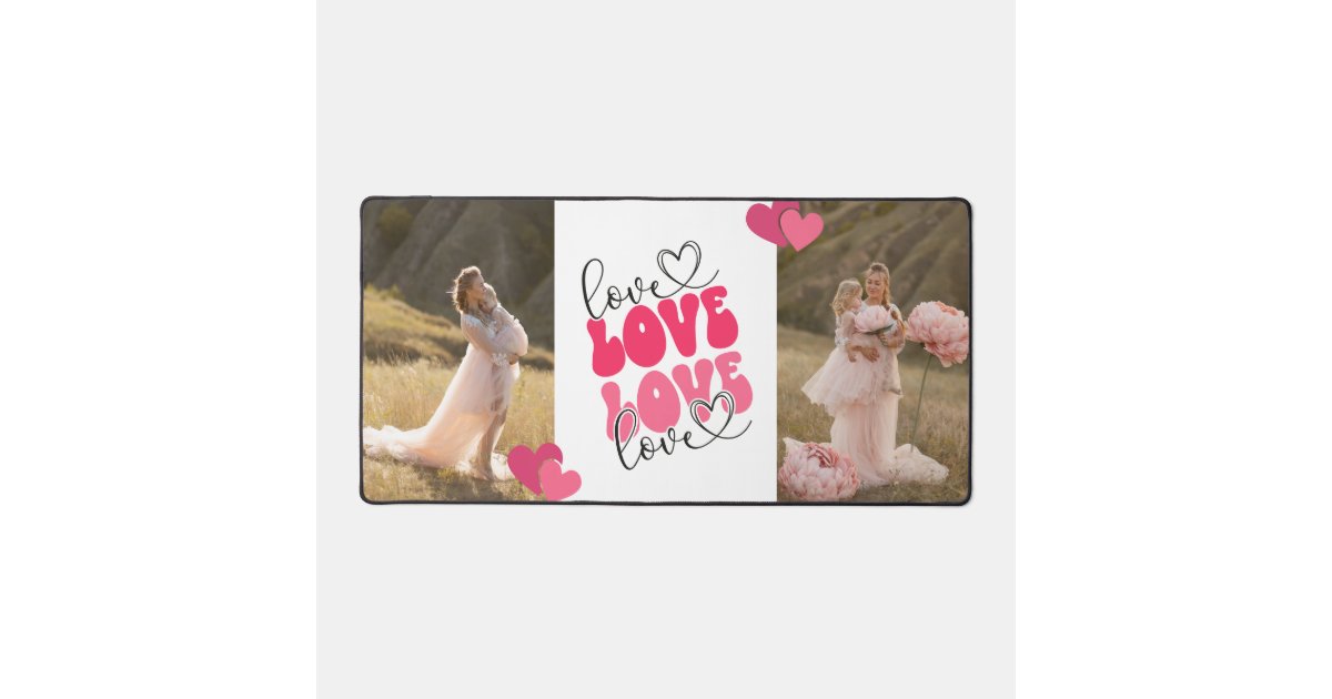 LOVE Custom Photo Hearts Valentine’s Day Desk Mat | Zazzle