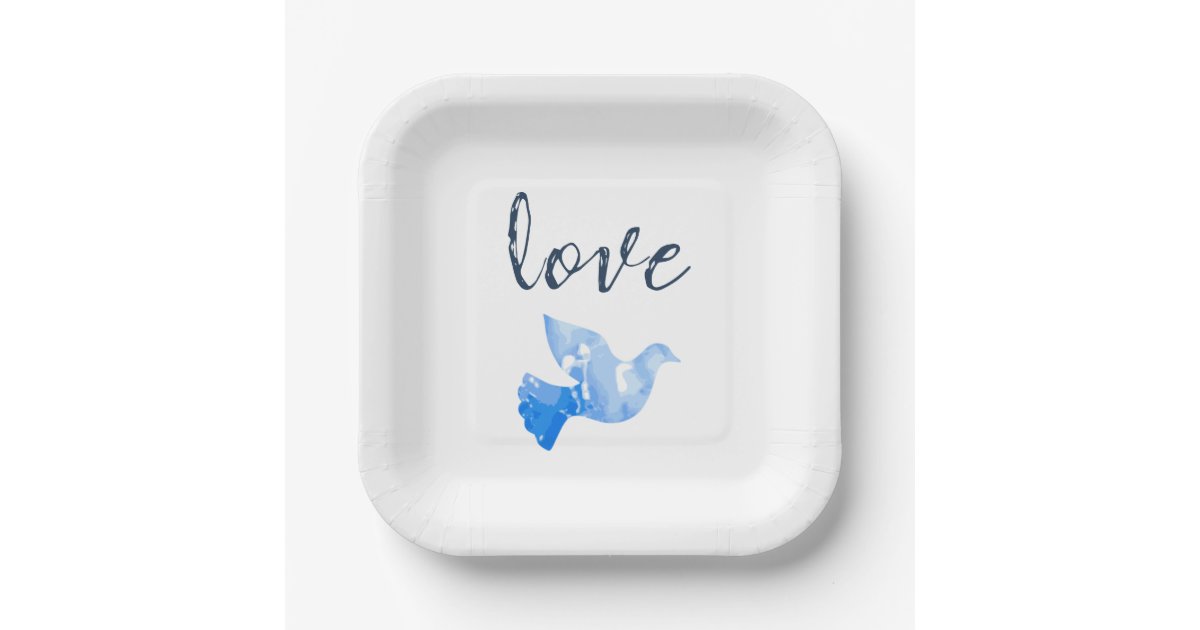 Love Dove Party Plate Sky Blue Watercolor Design | Zazzle