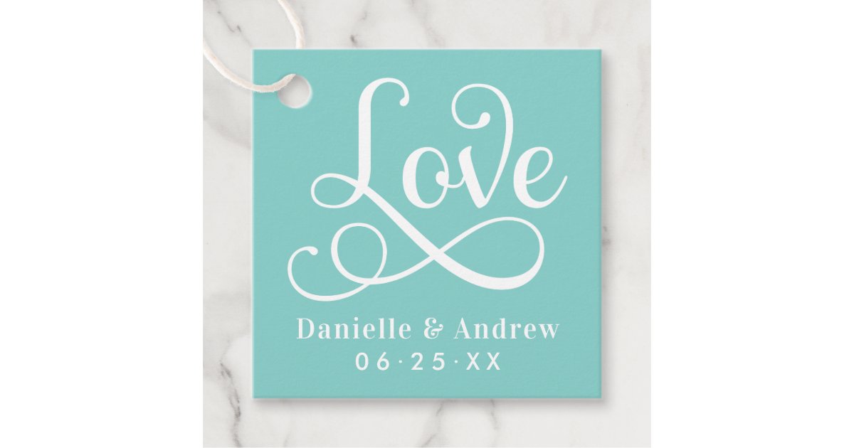 Love Elegant Aqua Calligraphy Wedding Monogram Favor Tags | Zazzle