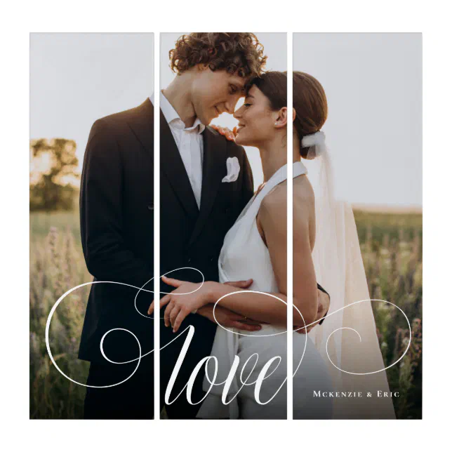 LOVE Elegant Calligraphy Couple Wedding Photo Triptych | Zazzle