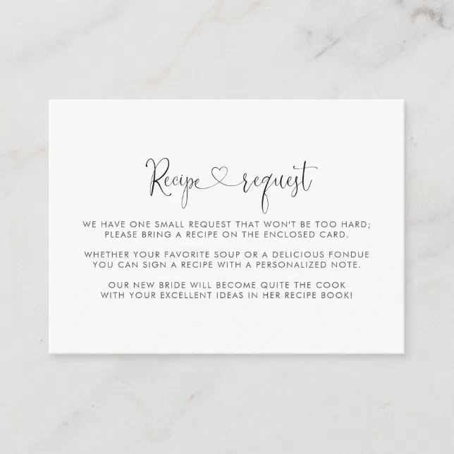 Love Fancy Script Wedding Recipe Request Enclosure Card | Zazzle