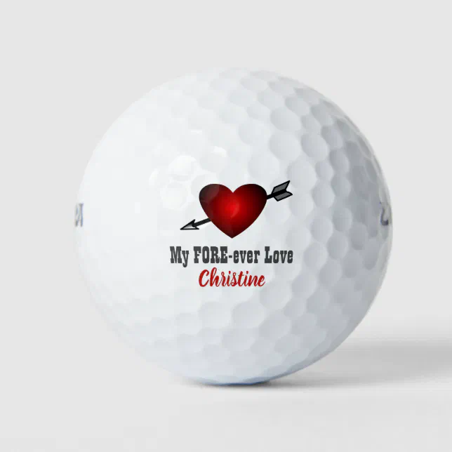 Love Forever Red Heart Valentine's Day Add Name Golf Balls | Zazzle