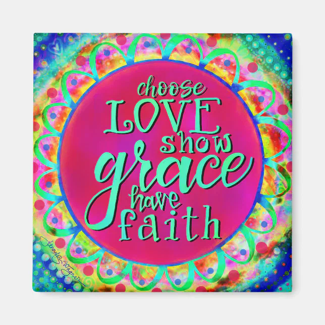 Love, Grace and Faith Pretty Trendy Pink Abstract Magnet | Zazzle