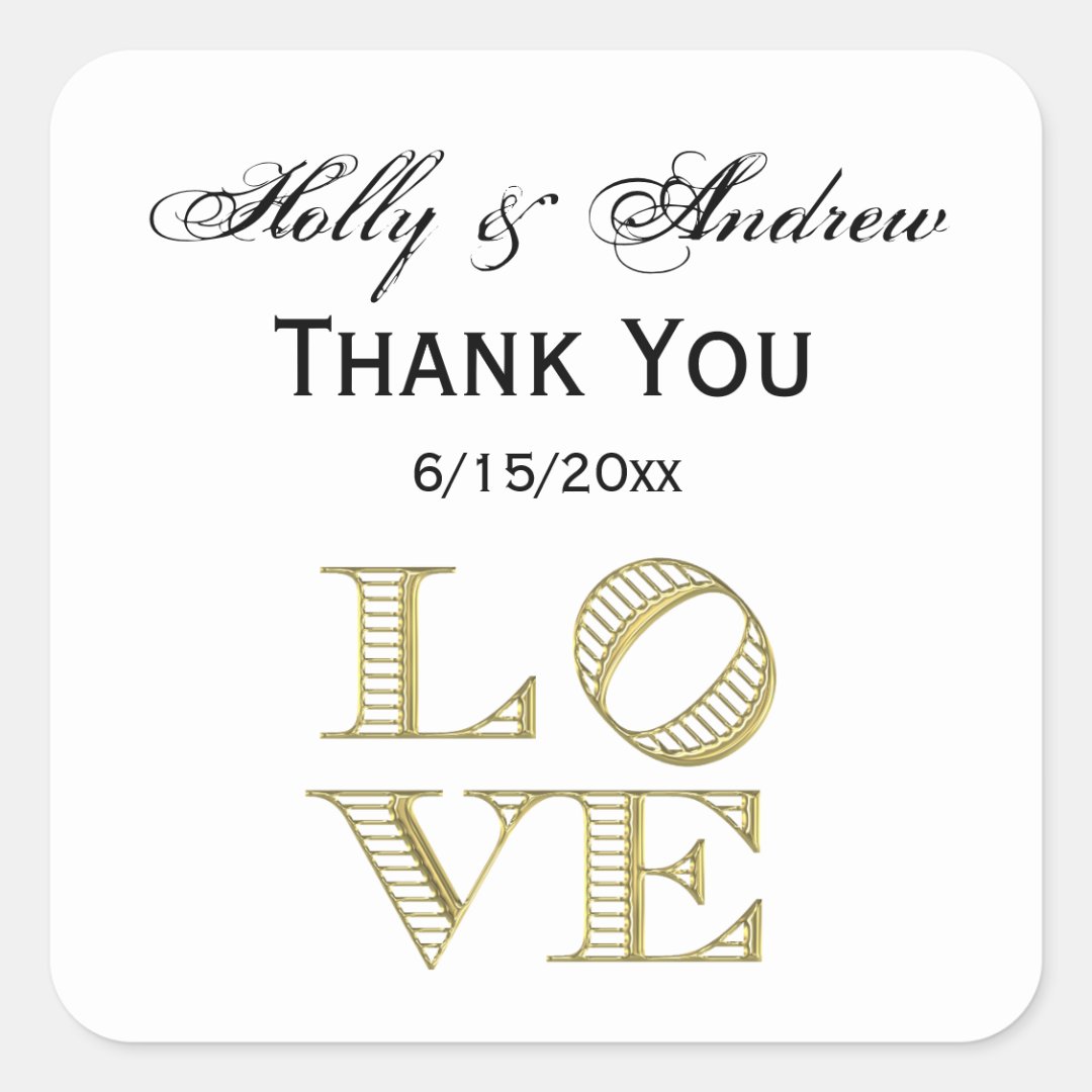 LOVE Graphic Text - Faux Gold Square Sticker | Zazzle