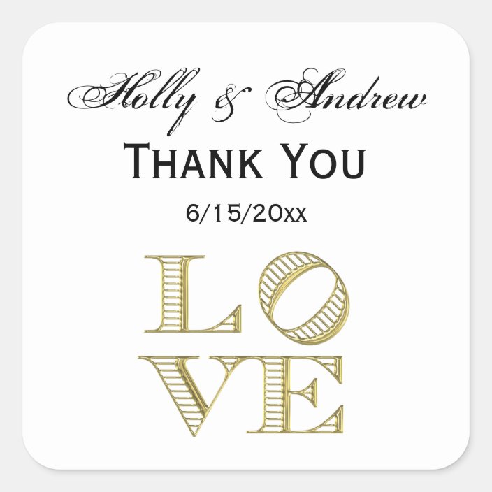 LOVE Graphic Text - Faux Gold Square Sticker | Zazzle.com