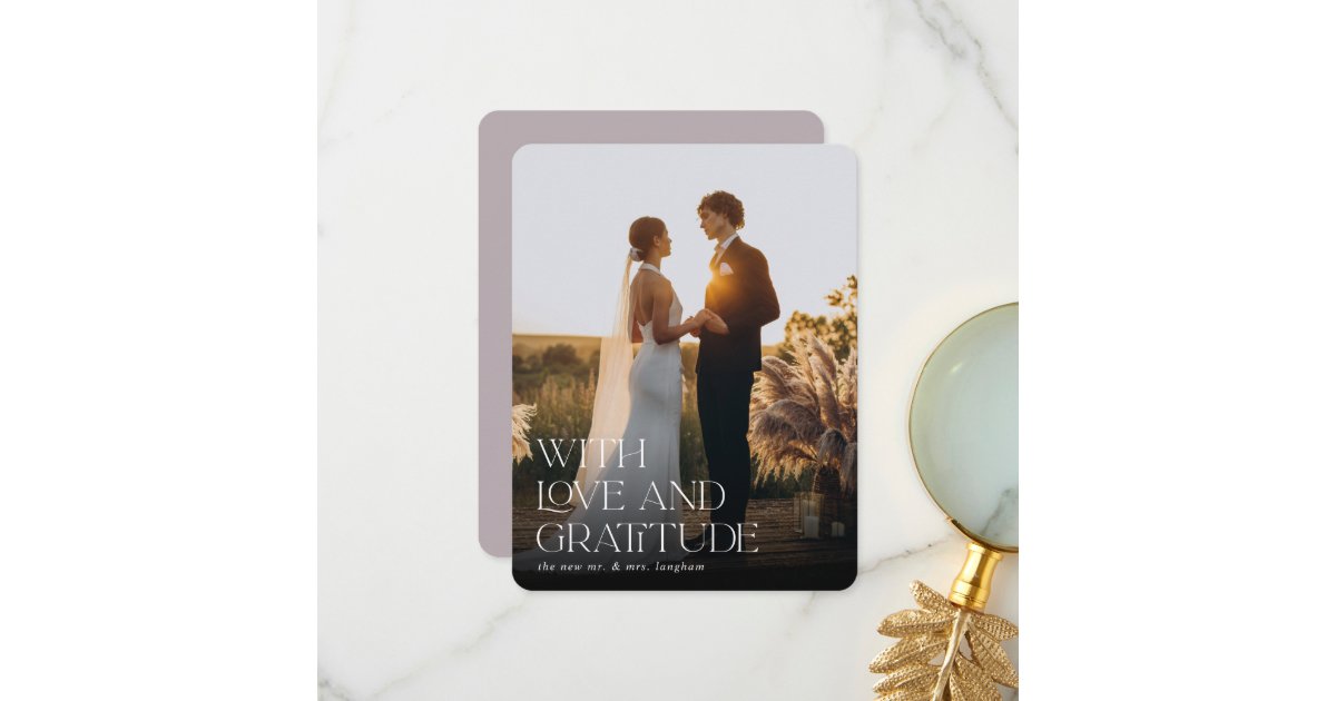 Love & Gratitude | Vertical Wedding Photo Flat Thank You Card | Zazzle