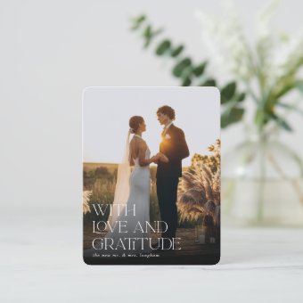 Love & Gratitude | Vertical Wedding Photo Flat Thank You Card | Zazzle