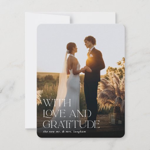 Love & Gratitude | Vertical Wedding Photo Flat Thank You Card | Zazzle