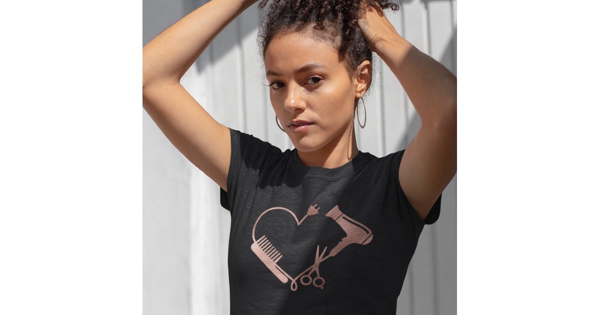 LOVE Hair Stylist Hairdresser Rose Gold Scissors T-Shirt | Zazzle