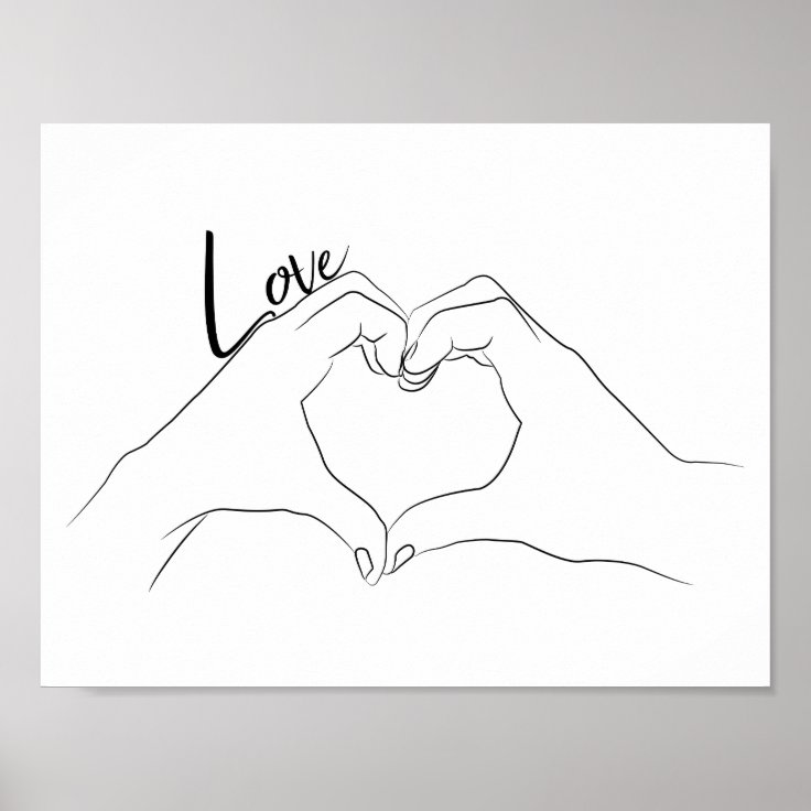 Love Hand Heart Line Art Drawing Cute Modern Poster | Zazzle