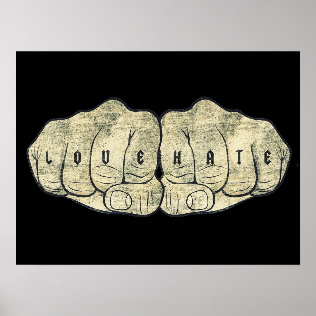 Love & hate tattoo poster | Zazzle