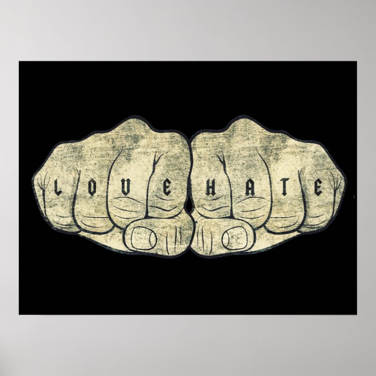 Love & hate tattoo poster | Zazzle