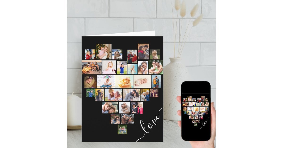 Love Heart Photo Collage Happy Anniversary Card | Zazzle