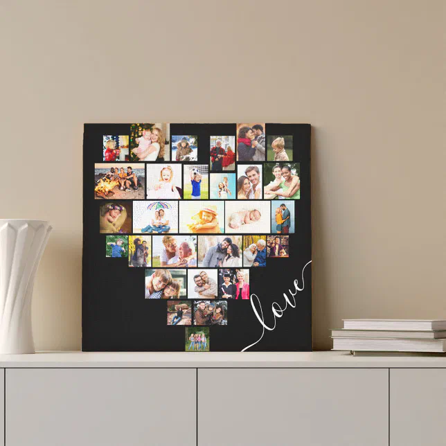 Love Heart Shaped Photo Collage Small Square Canvas Print | Zazzle