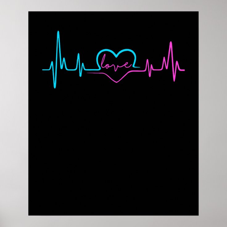 Love Heartbeat Pink And Blue Valentine's Day Poster | Zazzle