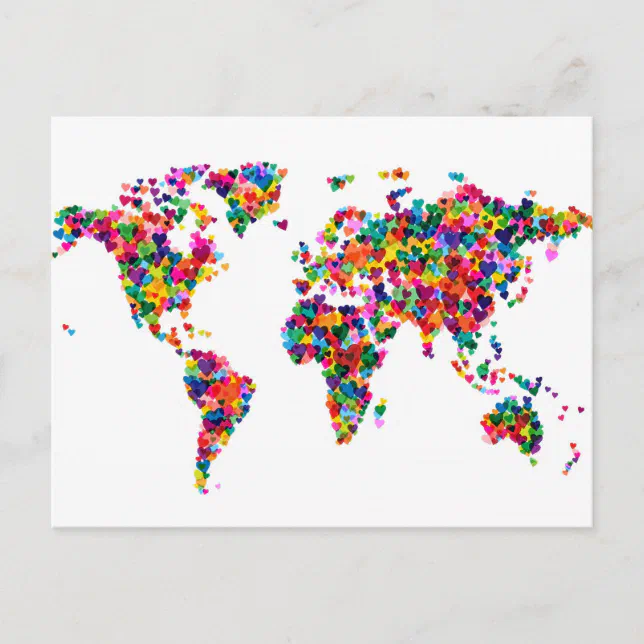 Love Hearts Map of the World Map Postcard | Zazzle