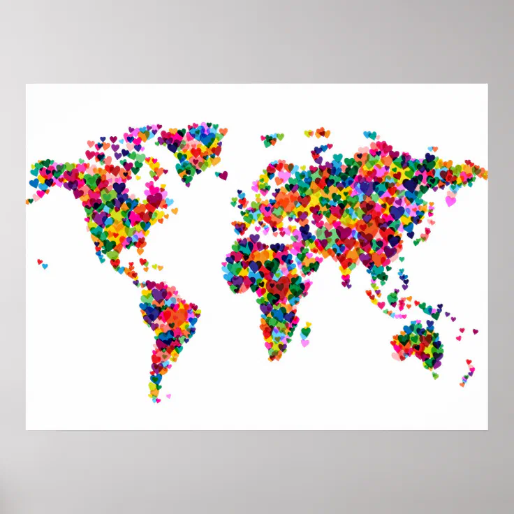 Love Hearts Map of the World Map Poster | Zazzle