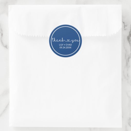 Love Hearts Navy Thank You Wedding Favor Classic Round Sticker Zazzle