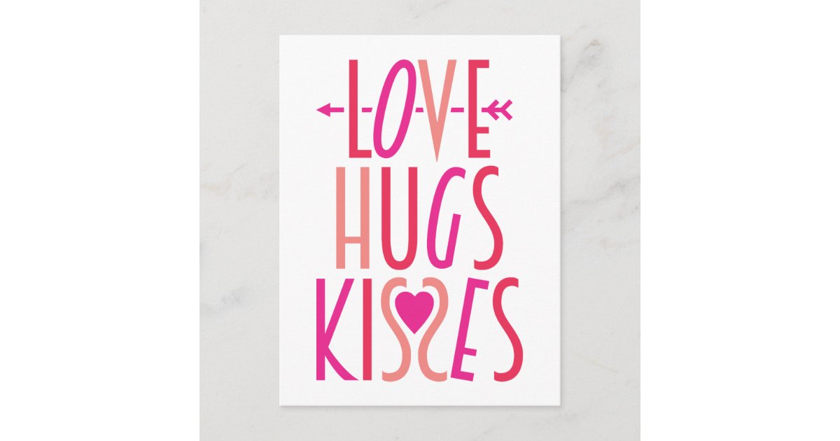 Love Hugs Kisses Cute Valentine's Day Postcard | Zazzle