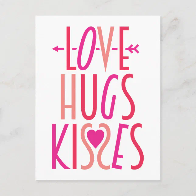 Love Hugs Kisses Cute Valentine's Day Postcard | Zazzle