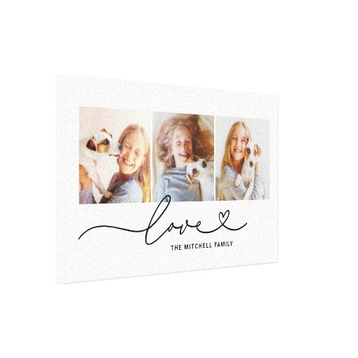 Love in Black Heart Script Custom Photo Collage Canvas Print | Zazzle