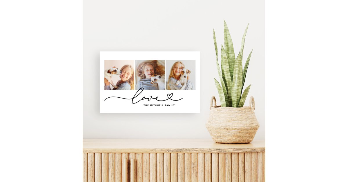 Love in Black Heart Script Custom Photo Collage Canvas Print | Zazzle