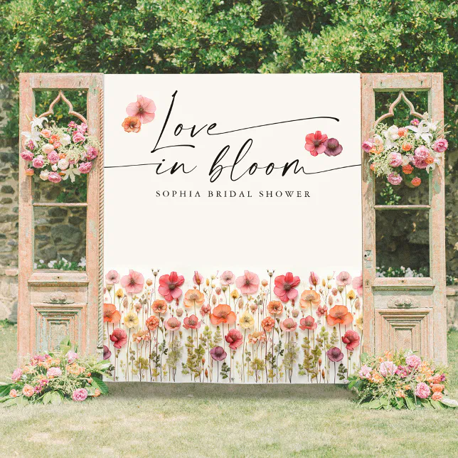 Love In Bloom Bridal Shower Tapestry Backdrop | Zazzle