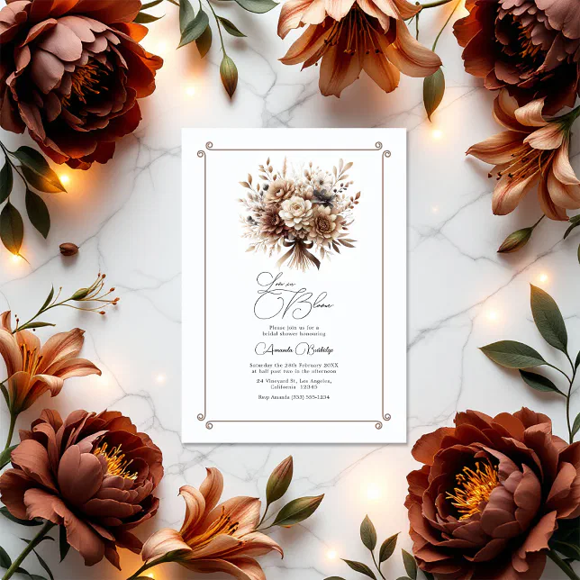 Love in Bloom Mocha Mousse Floral Bridal Shower Invitation | Zazzle