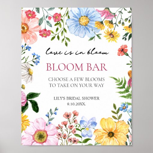 Love in Bloom Wildflower Bridal Shower Bloom Bar Poster | Zazzle