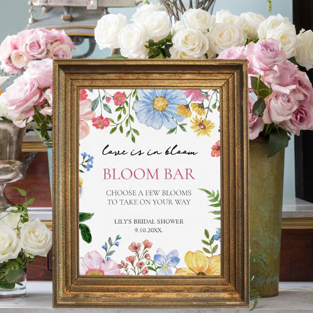 Love in Bloom Wildflower Bridal Shower Bloom Bar Poster | Zazzle