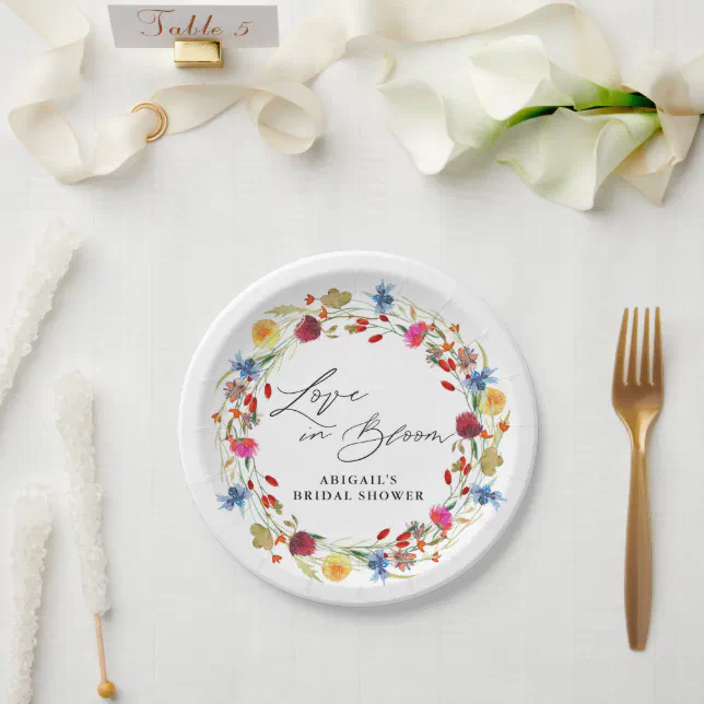 Love in Bloom Wildflower Bridal Shower Custom Paper Plates | Zazzle