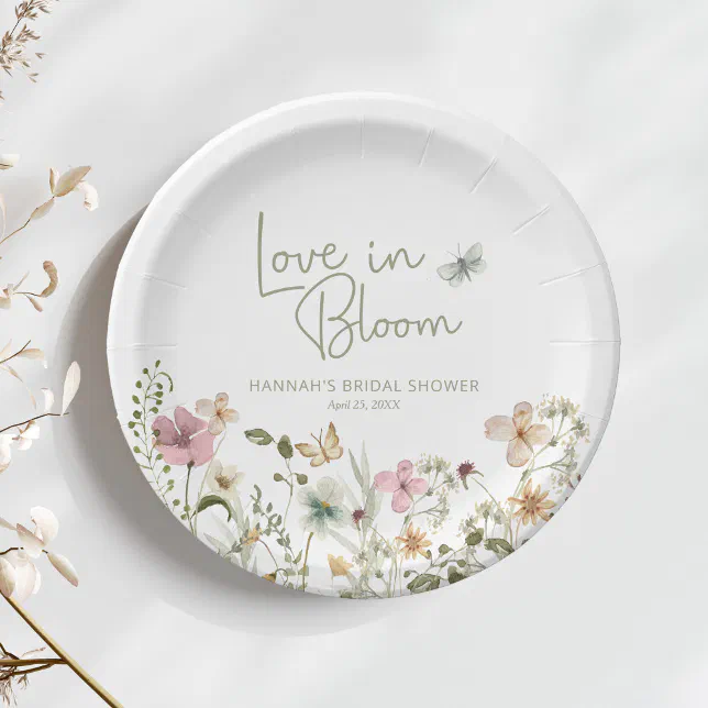 Love in Bloom Wildflower Bridal Shower Paper Plates | Zazzle