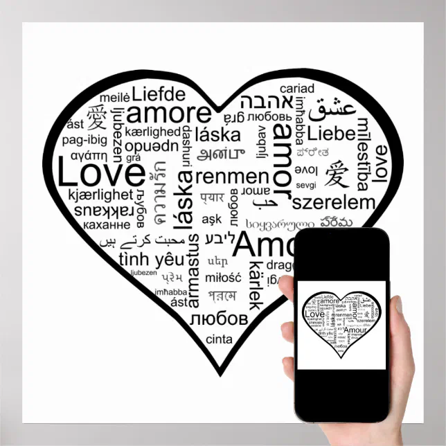 Love in many languages Heart Poster | Zazzle