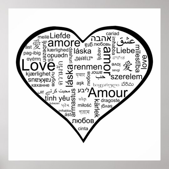 Love in many languages Heart Poster | Zazzle.com