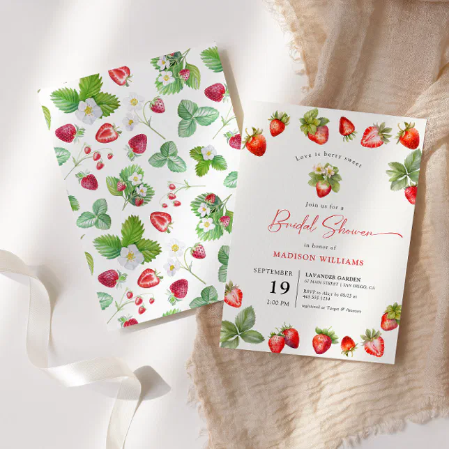 Love Is Berry Sweet Bridal Shower Strawberry Invitation | Zazzle