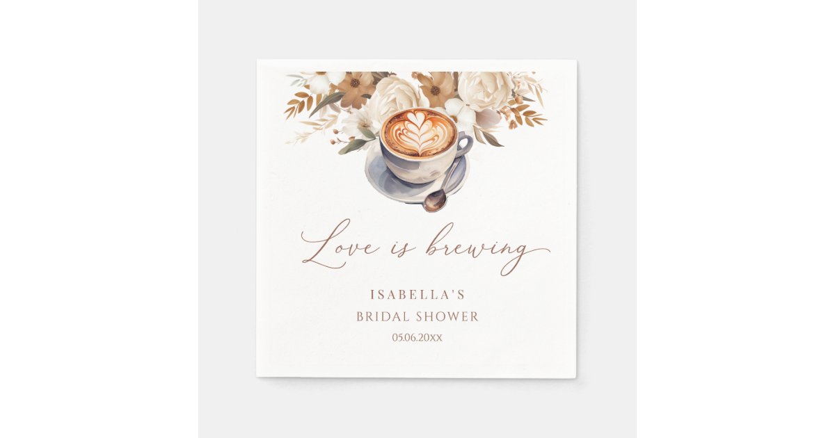 Love Is Brewing Coffee Bridal Shower Napkins | Zazzle