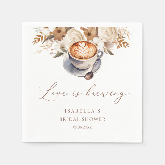 Love Is Brewing Coffee Bridal Shower Napkins | Zazzle