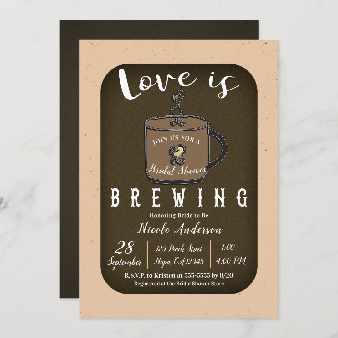 LOVE IS BREWING Coffee Cafe Shop Bridal Shower Invitation | Zazzle