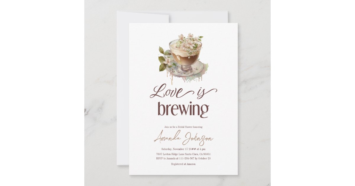 Love is Brewing Coffee Floral Bridal Shower Brunch Invitation | Zazzle