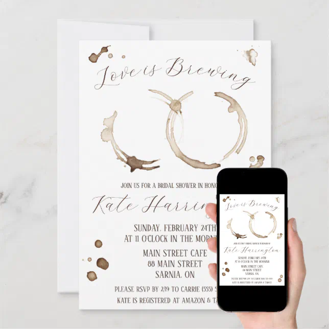 Love is Brewing, Coffee, Stains, Bridal Shower Invitation | Zazzle