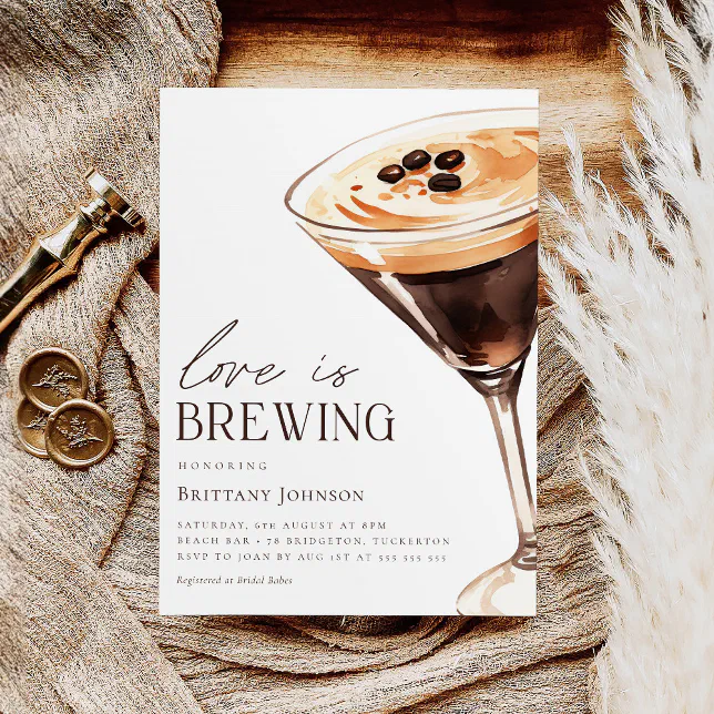 Love is Brewing Espresso Martini Bridal Shower Invitation | Zazzle
