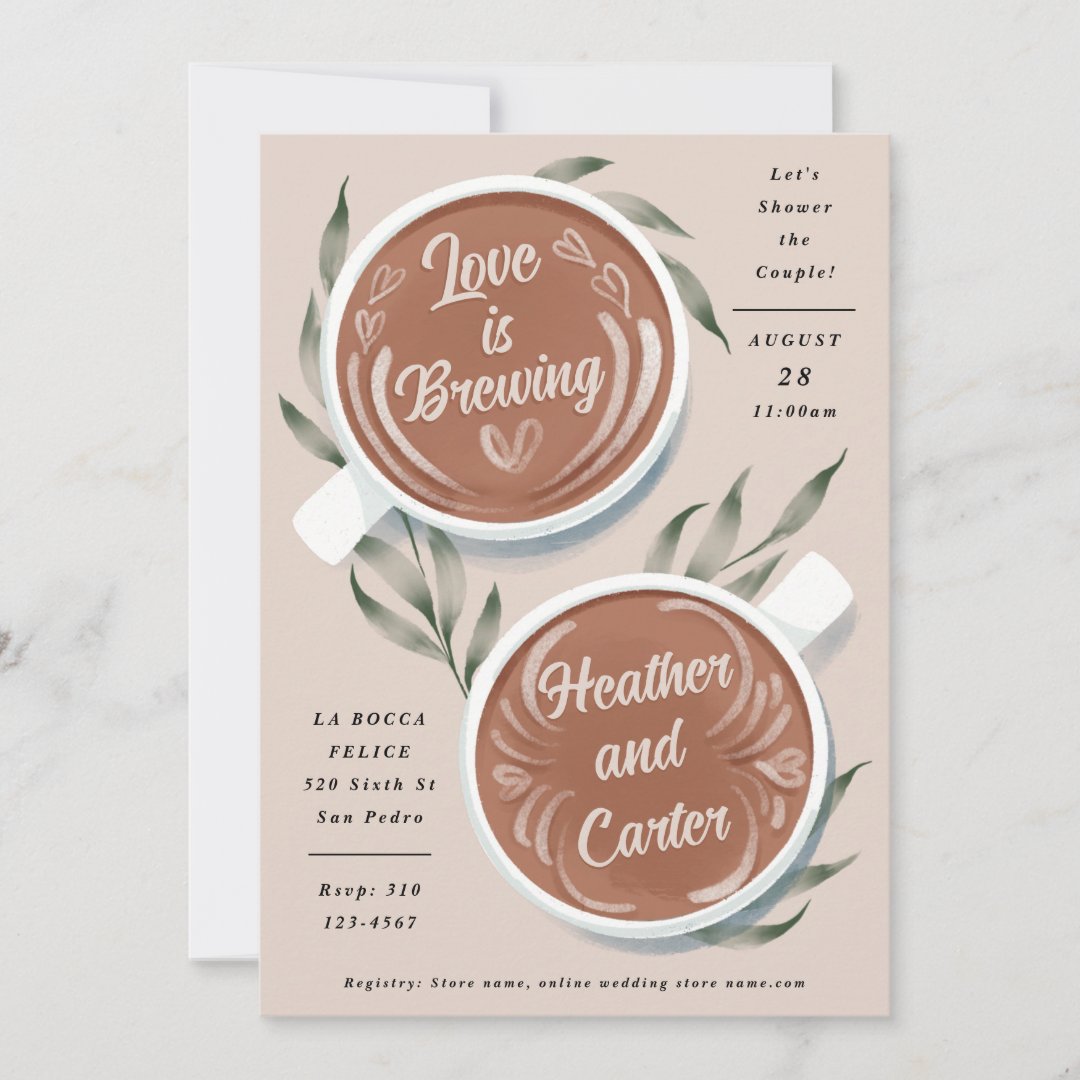 Love is Brewing Mocha Latte Coffee Couple's Shower Invitation | Zazzle