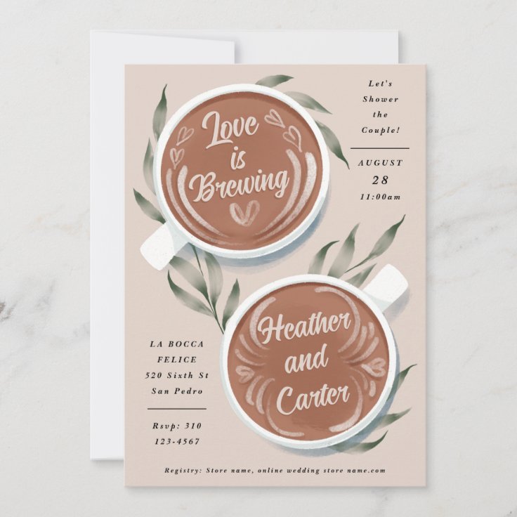 Love is Brewing Mocha Latte Coffee Couple's Shower Invitation | Zazzle