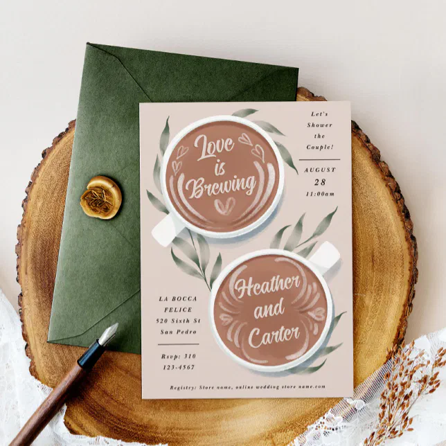 Love is Brewing Mocha Latte Coffee Couple's Shower Invitation | Zazzle