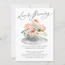 Love is Brewing Pink Floral Bridal Tea Shower Invi Invitation | Zazzle