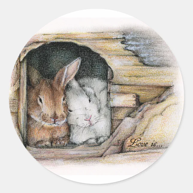 Love is... classic round sticker | Zazzle