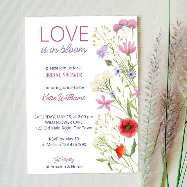 Love is in bloom bridal shower wildflowers invitation | Zazzle