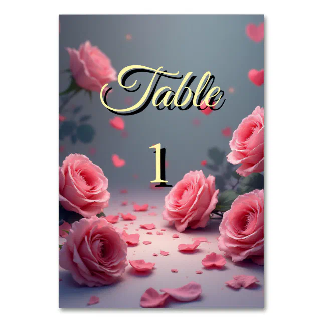 Love is in Bloom Pink Roses Wedding Elegant Table Number | Zazzle